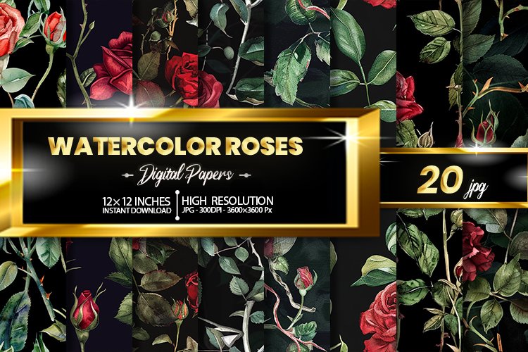 Watercolor Roses Digital Papers Bundle (3844759)