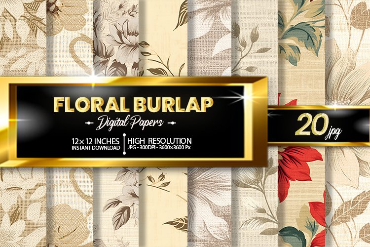 Floral Burlap Digital Papers Bundle