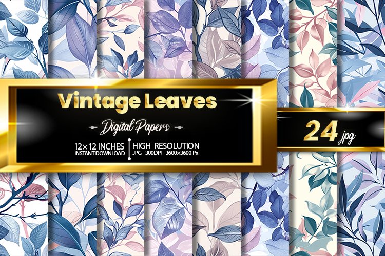 Vintage Leaves Digital Papers Bundle (3928029)
