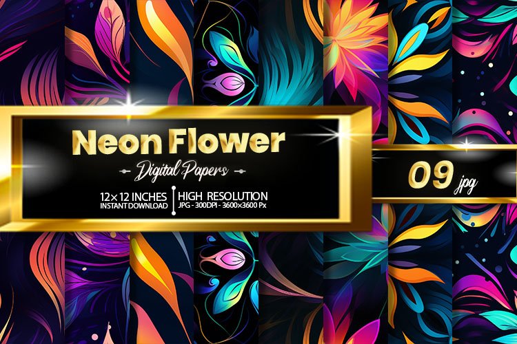 Neon Flower Digital Papers Bundle (3844032)
