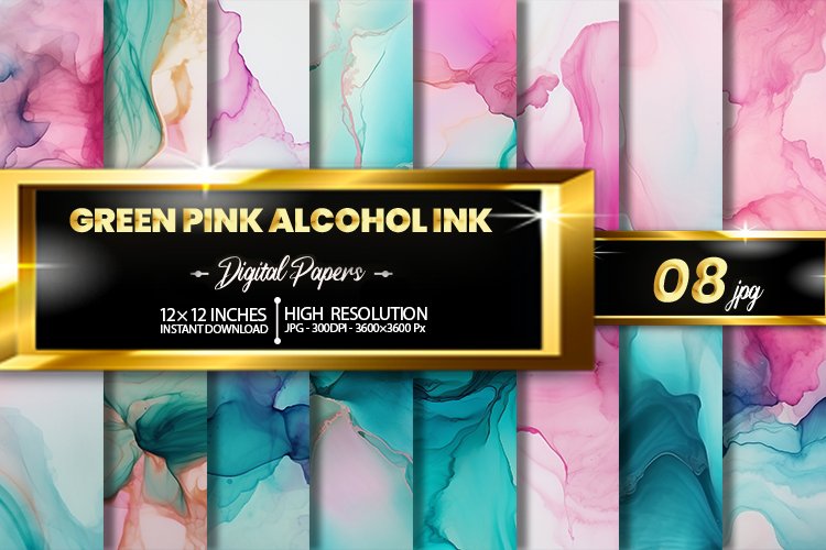 Green Pink Alcohol Ink Digital Papers (4231859)