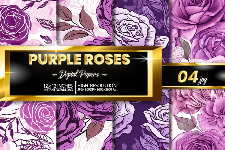 Purple Roses Digital Papers - 04 Variations (3927882)