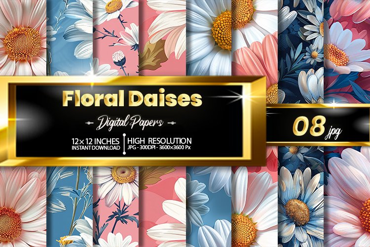Floral Daises Digital Papers Bundle
