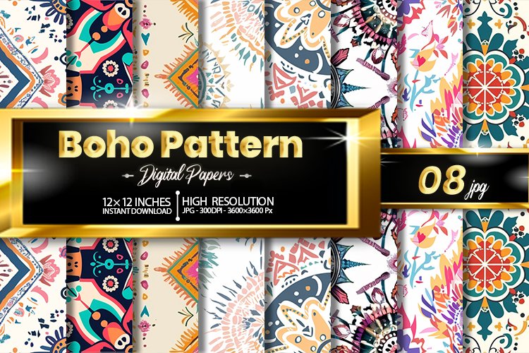 Boho Pattern Digital Papers Bundle