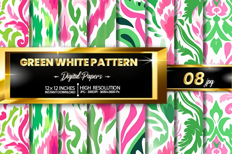 Green White Pattern Digital Papers (4231864)