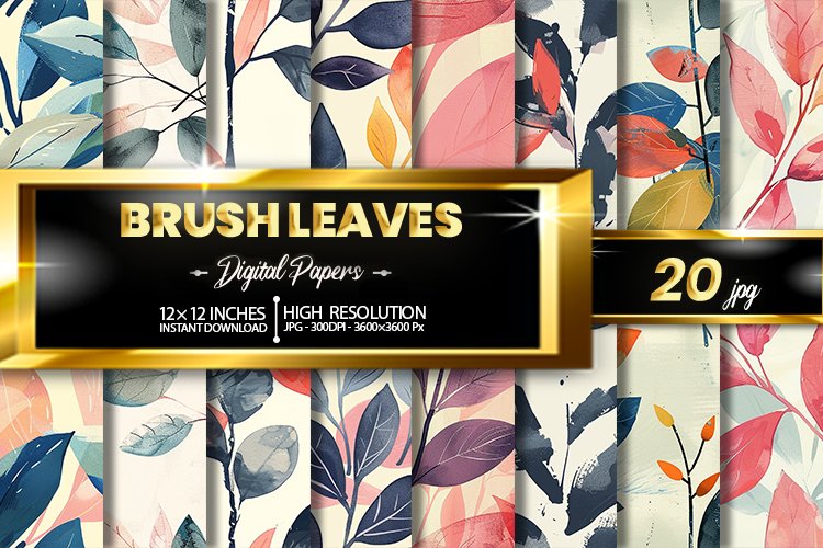 Brush Leaves Digital Papers Bundle