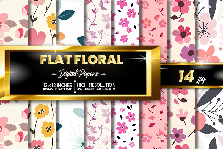 Flat Flowers Digital Papers Bundle (3914538)