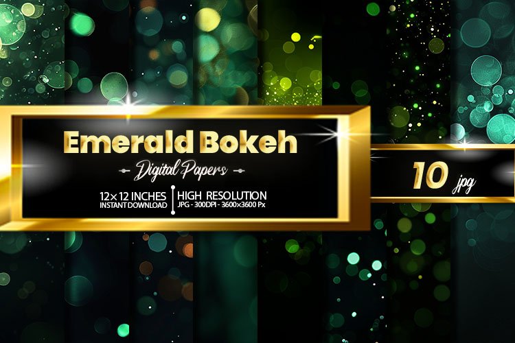 Emerald Bokeh Digital Papers Bundle