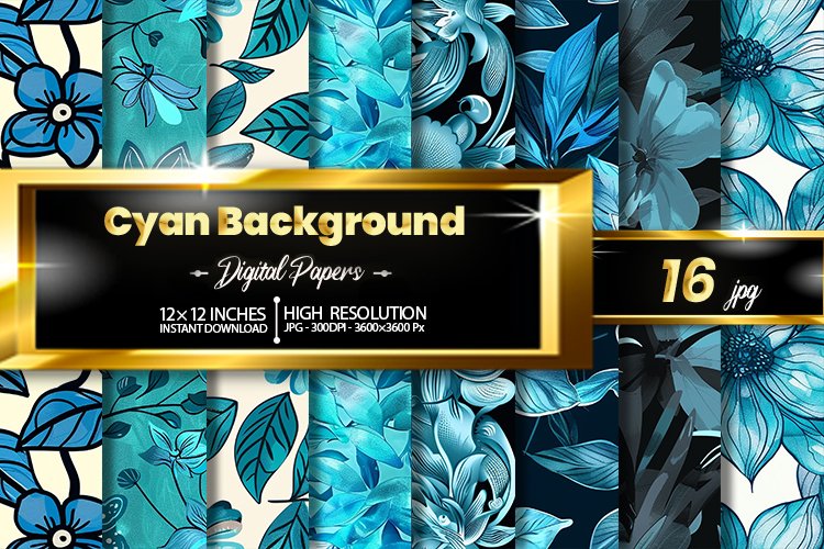 Cyan Background Digital Papers Bundle