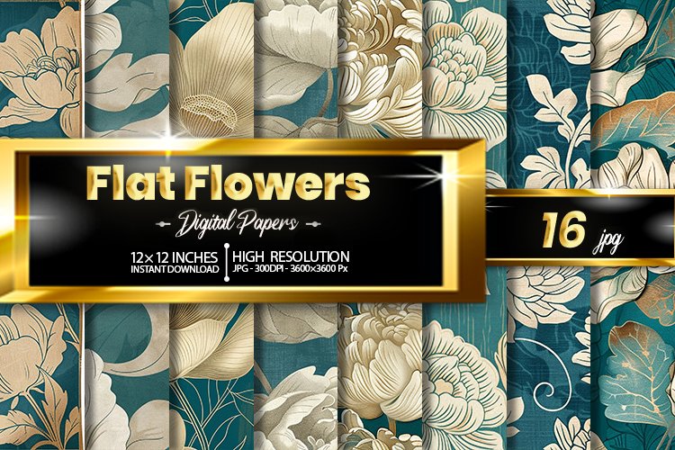 Flat Flowers Digital Papers Bundle (3914631)