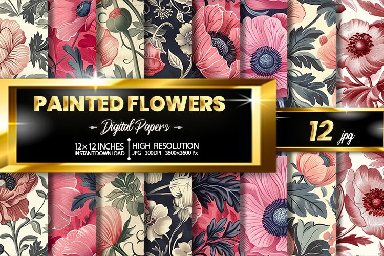 Painted Flowers Digital Papers Bundle