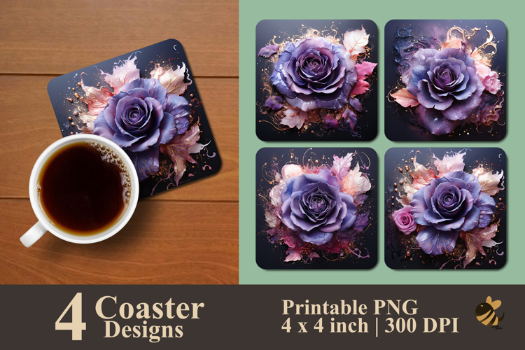 Twilight Petal Drip Rose Coaster Sublimation Design