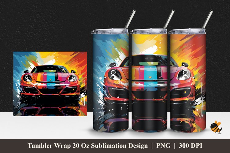 Colorful Sport Car Tumbler Wrap Sublimation Design (3578012)