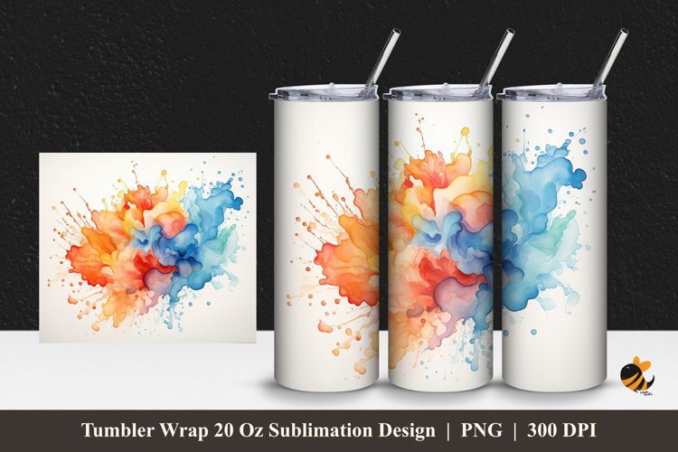 Splash Watercolor Tumbler Wrap Sublimation Design (3574380)