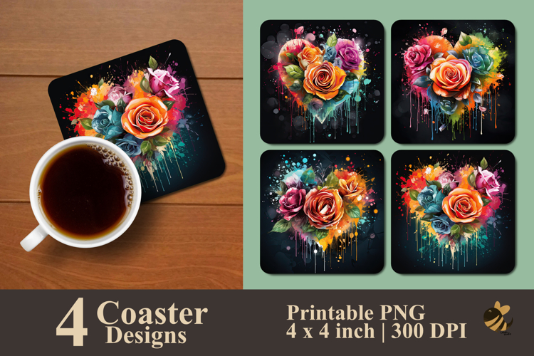 Colorful Melted Heart Rose Coaster Sublimation Design