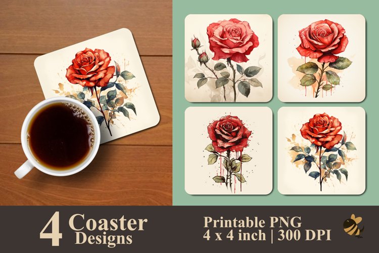 Valentine's Rose Coaster Sublimation Designs