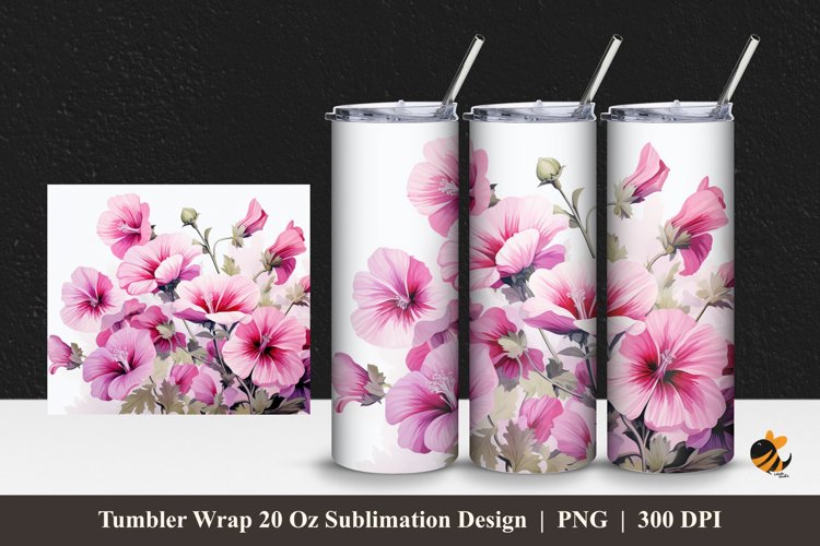 Mallow Flower Tumbler Wrap Sublimation Design 1