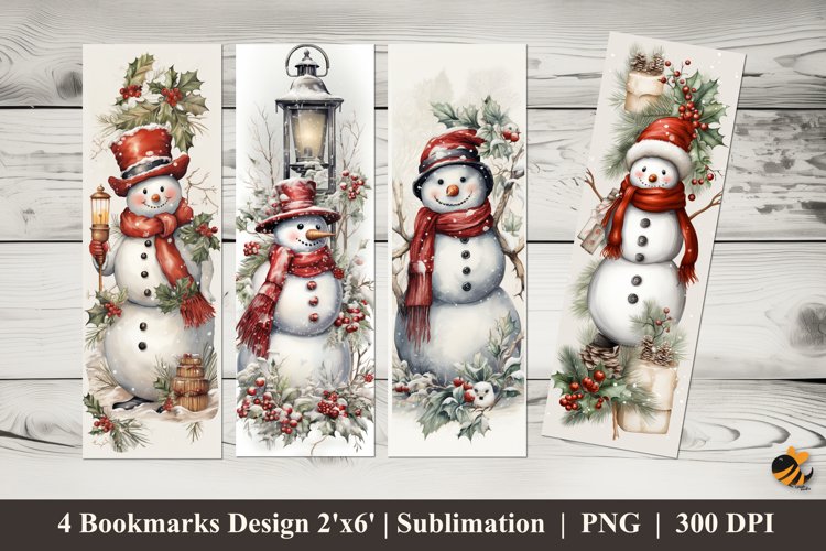 Happy Snowman Bookmarks Sublimation Design (4560759)