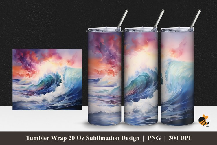 Big Sea Waves Tumbler Wrap Sublimation Design 1
