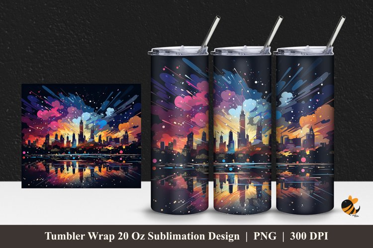 City Sparkling Tumbler Wrap Sublimation Design 1