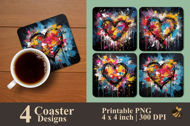 Colorful Abstract Love Coaster Sublimation Designs