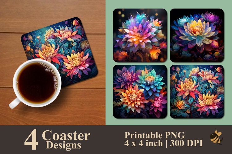 Blooming Flowers Coaster Sublimation Designs