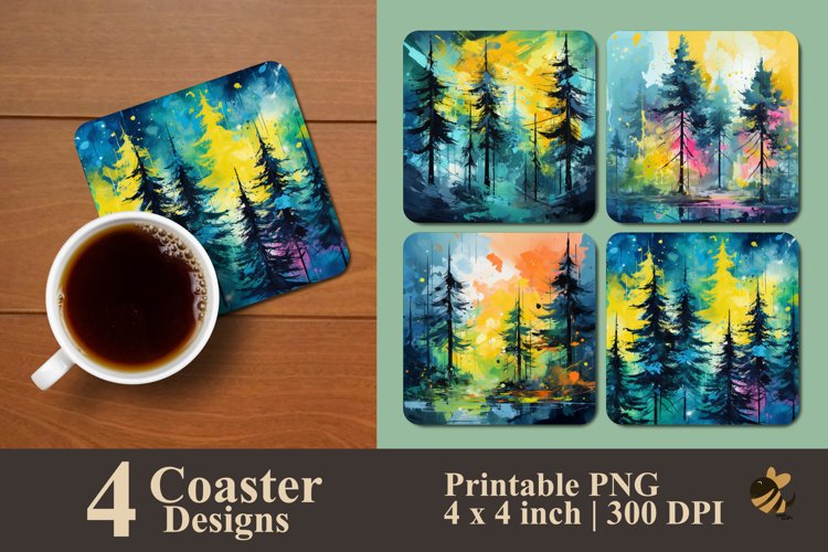 Abstract Pine Forest Coaster Sublimation Designs