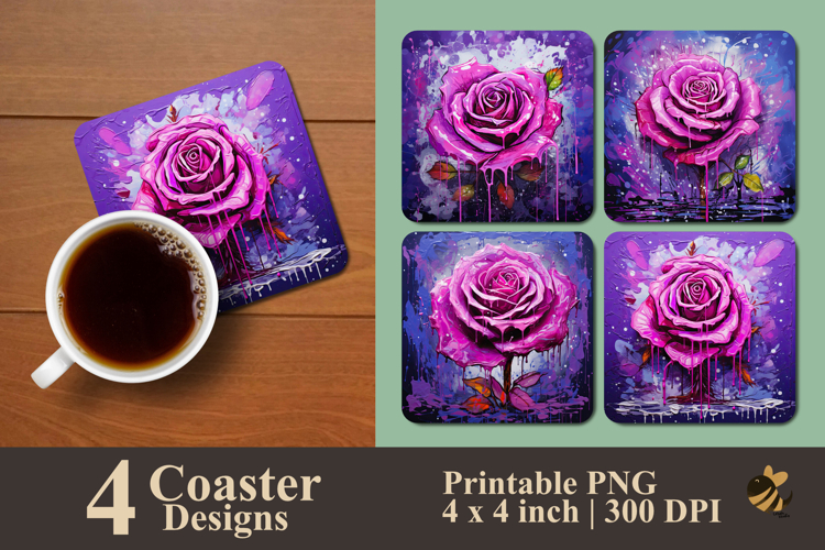 Neon Violet Rose Coaster Sublimation Design