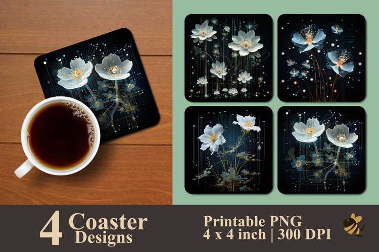 Floral Line Matrix Coaster Sublimation Design