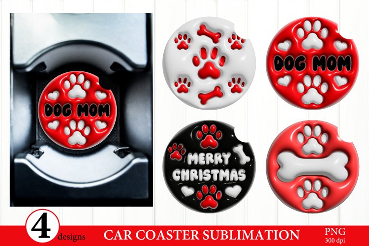 Puff Dog Car Coaster PNG. 3D Inflated Puff Design PNG