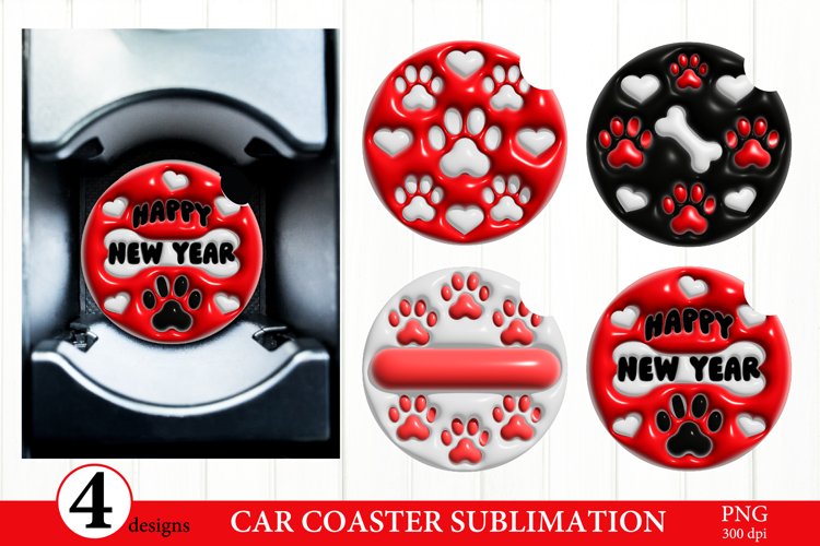 Puff Dog Car Coaster Sublimation. 3D Inflated Puff PNG