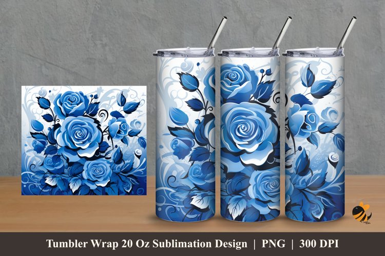 Blue Rose Art Tumbler Wrap Sublimation Design 2