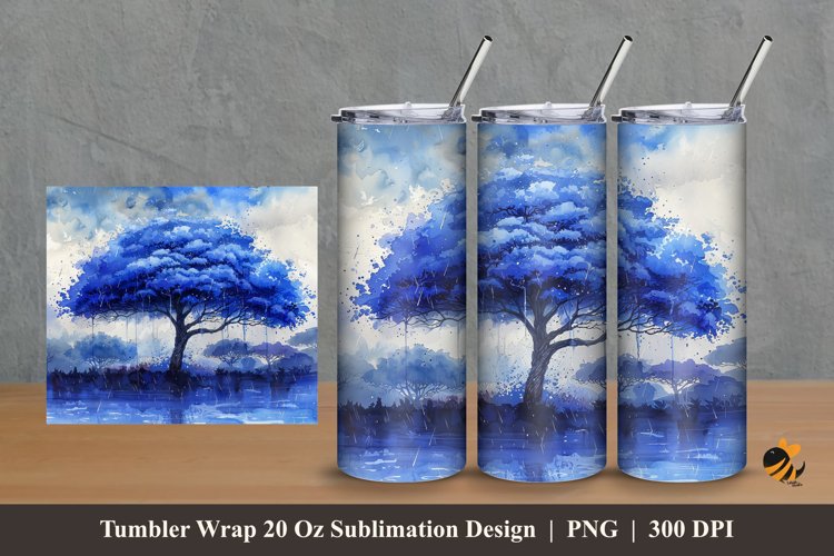 Blue Tree Tumbler Wrap Sublimation Design 2