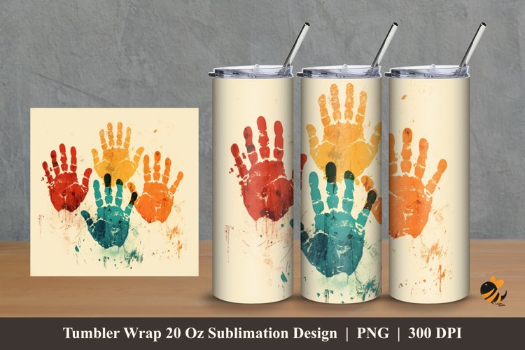 Colored Hand Prints Tumbler Wrap Sublimation (3040099)