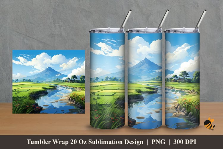 Rice Fields Tumbler Wrap Sublimation Design 2