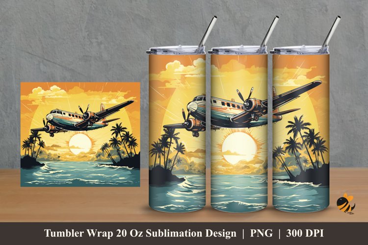 Retro Plane Tumbler Wrap Sublimation Design 2
