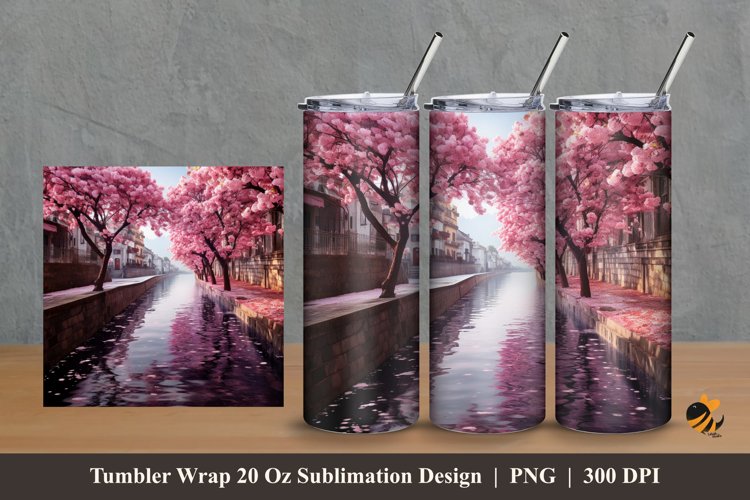 Sakura And Street Tumbler Wrap Sublimation Design (3466646)