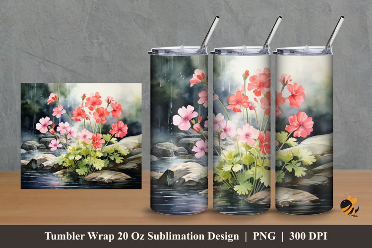 Geranium Flower Tumbler Wrap Sublimation Design 2