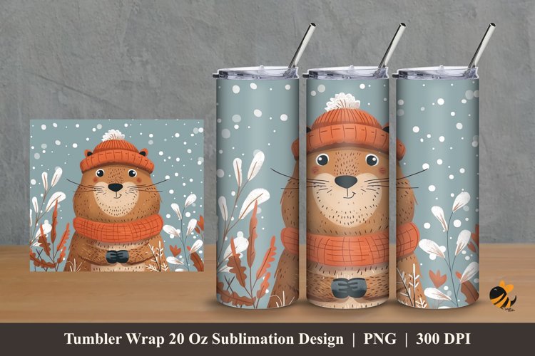 Cute Beaver Tumbler Wrap Sublimation Design 2