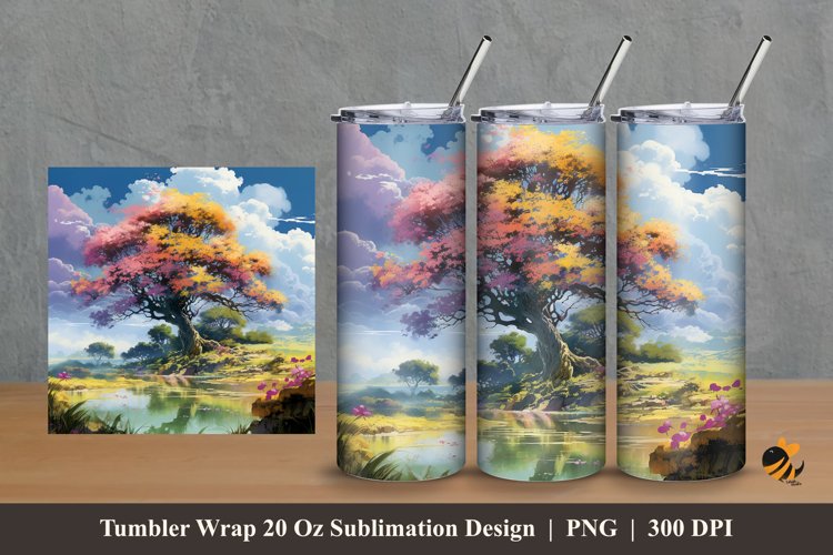 Colorful Tree Tumbler Wrap Sublimation Design 2 (3836713)