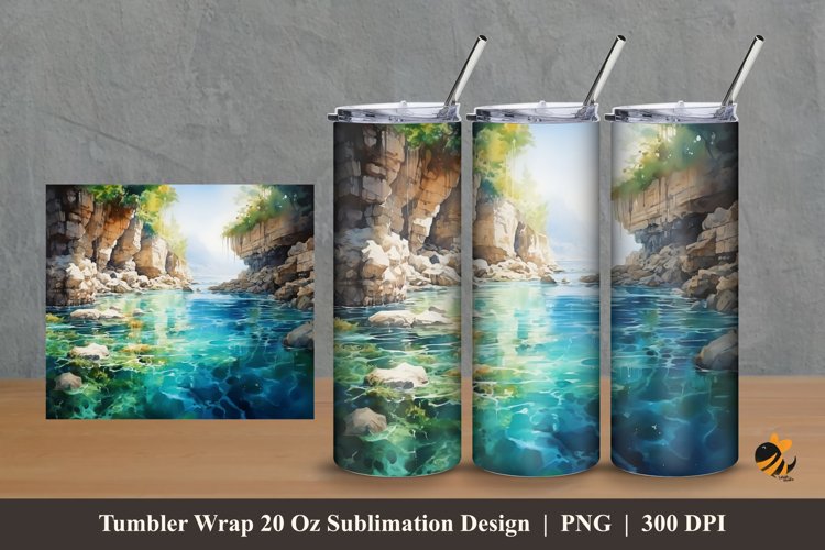 Blue Ocean Tumbler Wrap Sublimation Design 2