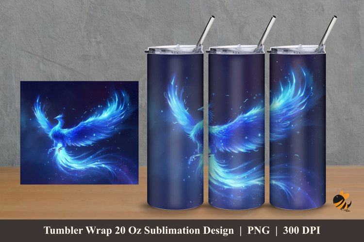 Blue Phoenix Tumbler Wrap Sublimation Design 2