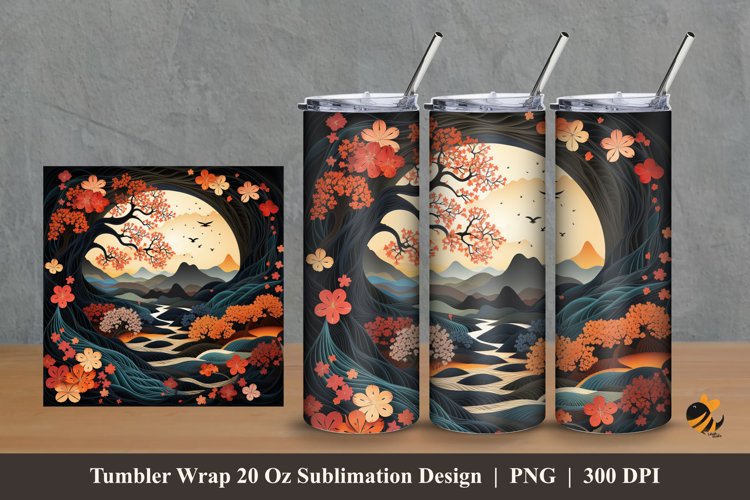 3D Orange Maple Tumbler Wrap Sublimation Design 2