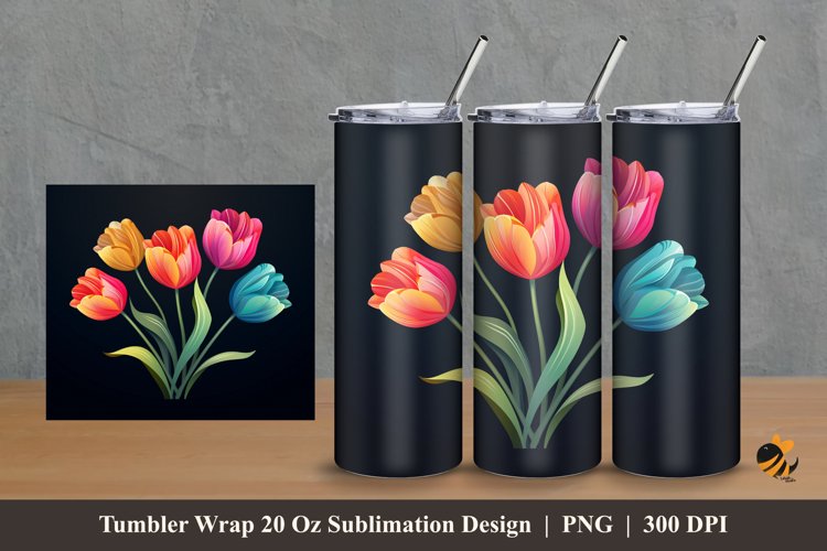 Cute Tulip Tumbler Wrap Sublimation Design 2