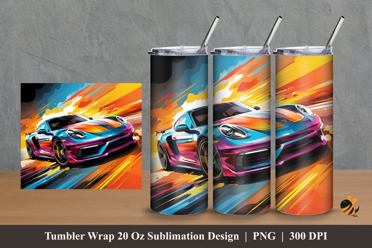 Colorful Car Tumbler Wrap Sublimation Design 2