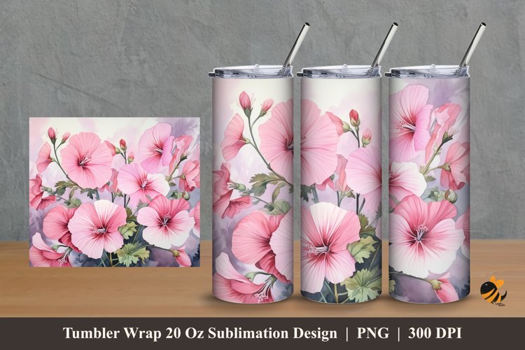 Mallow Flower Tumbler Wrap Sublimation Design 2