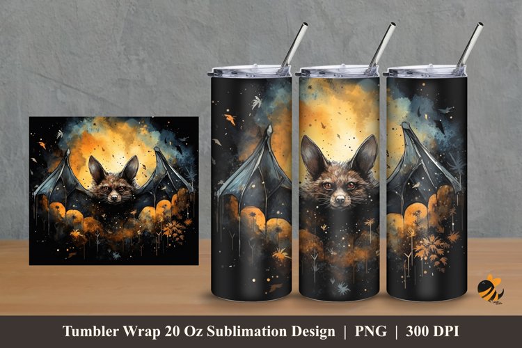 Bat at Night Tumbler Wrap Sublimation Design 2