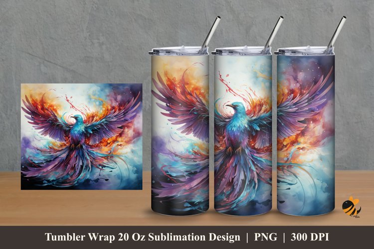 Watercolor Phoenix Tumbler Wrap Sublimation Design (3863744)