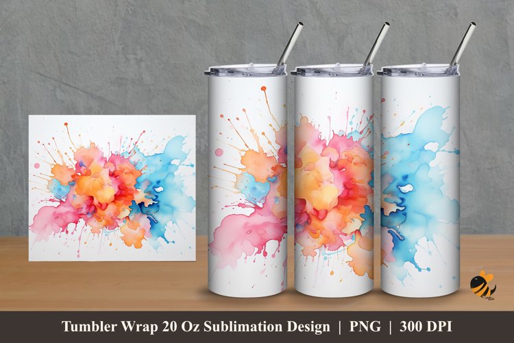 Splash Watercolor Tumbler Wrap Sublimation Design (3574386)