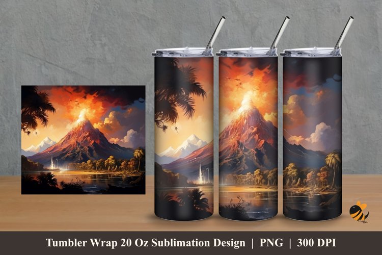 Ancient Volcano Tumbler Wrap Sublimation Design 2